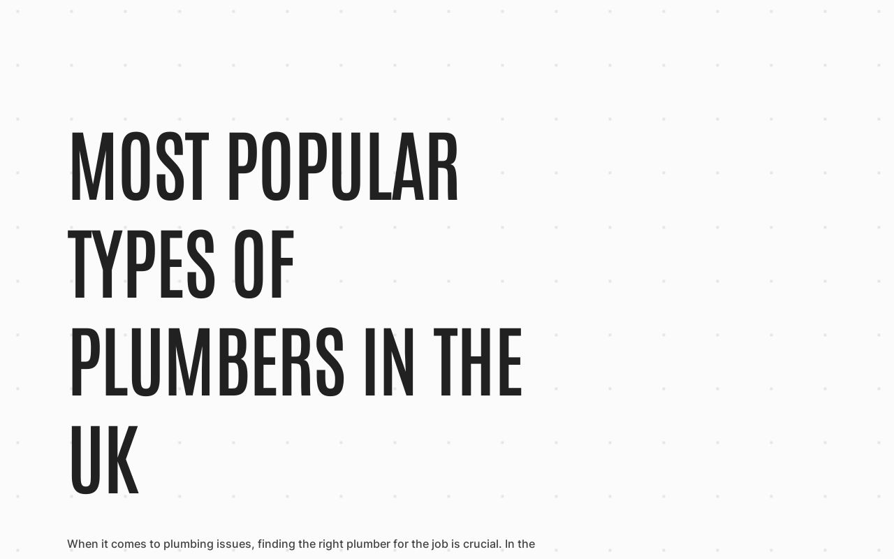 Most Popular Types of Plumbers in the UK